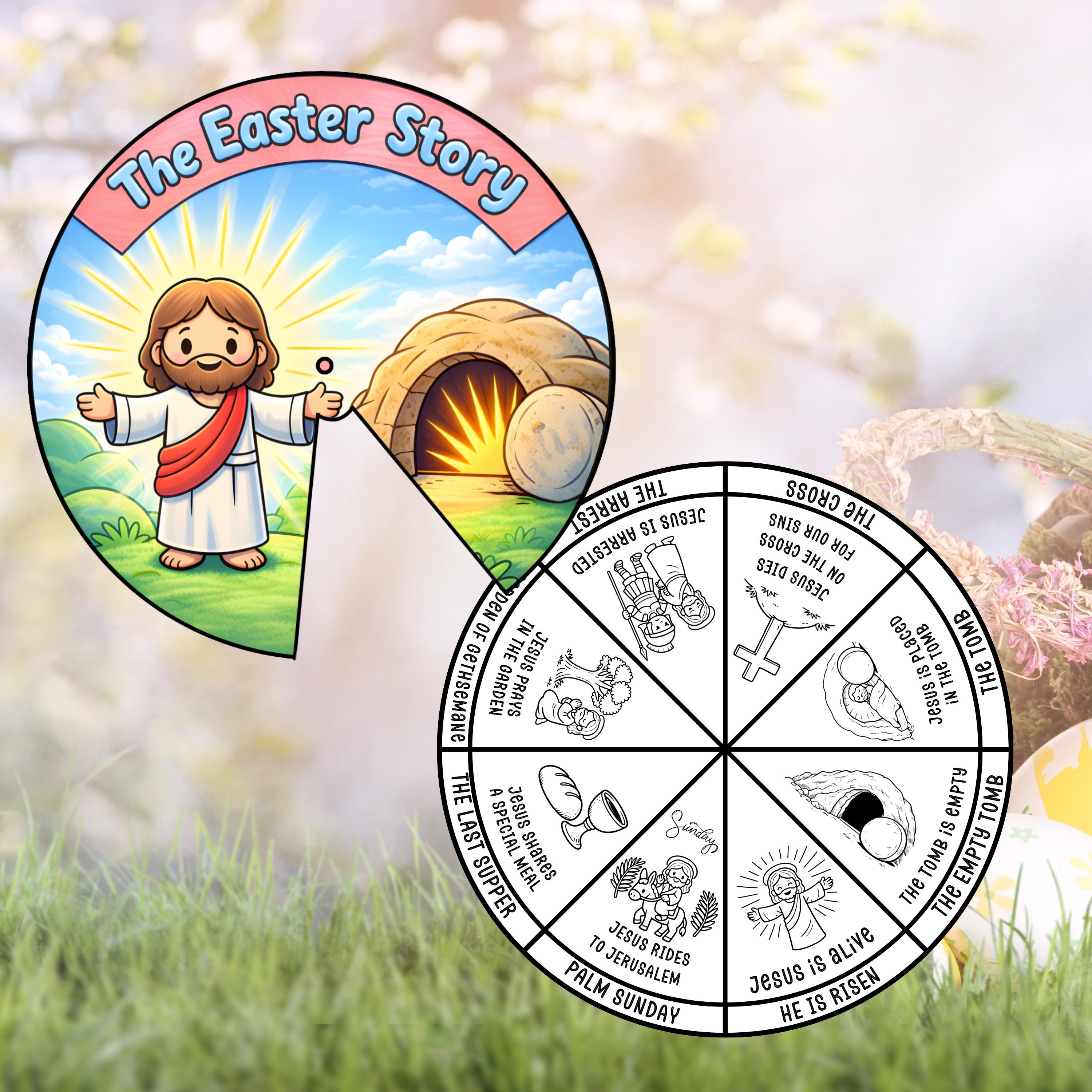 Easter Story Craft Wheel, Easter Bible Coloring Spinner Wheel, Holy ...