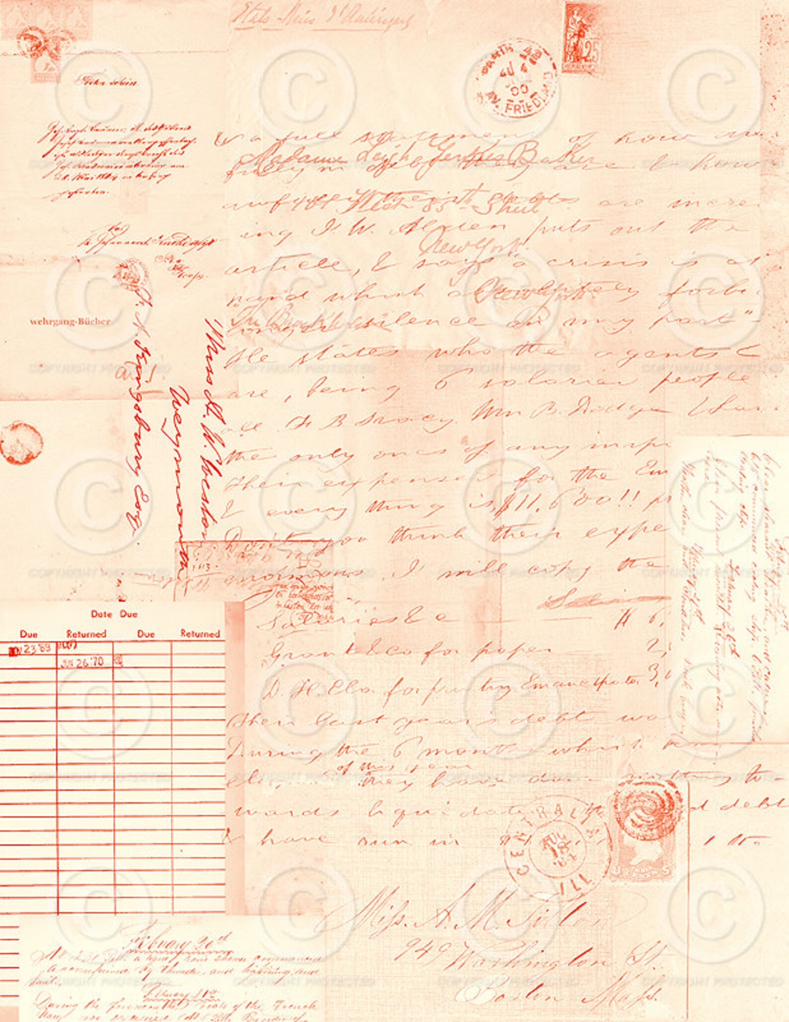 Printable Vintage Pink Ledger Paper Ephemera | Junk Journal Paper ...