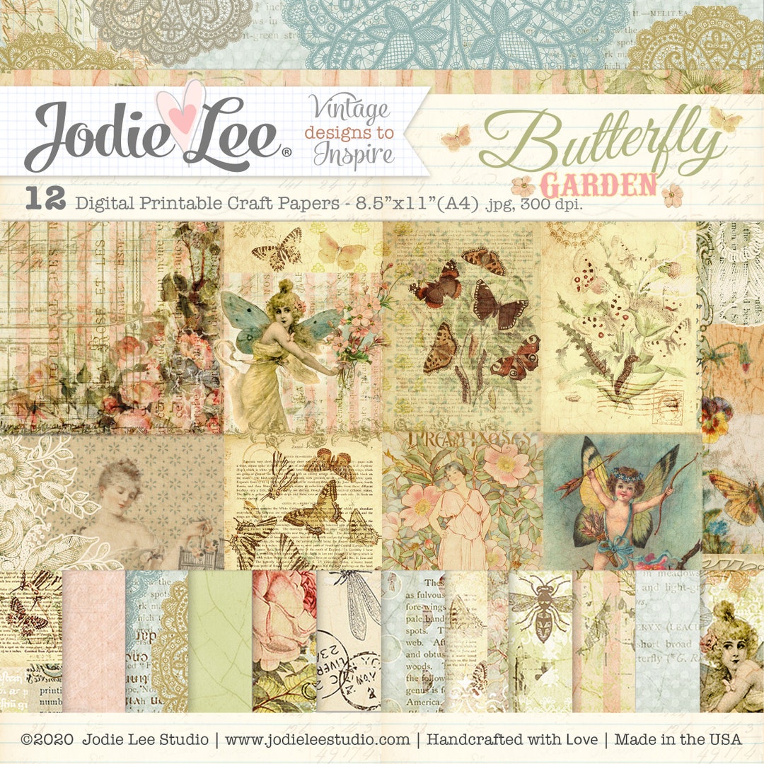 Printable Vintage Butterfly Garden and Fairies Ephemera Scrapbook ...