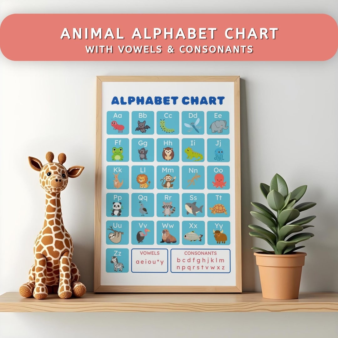 Animal Alphabet Chart, ABC Learning Poster, Toddler Homeschool Decor ...
