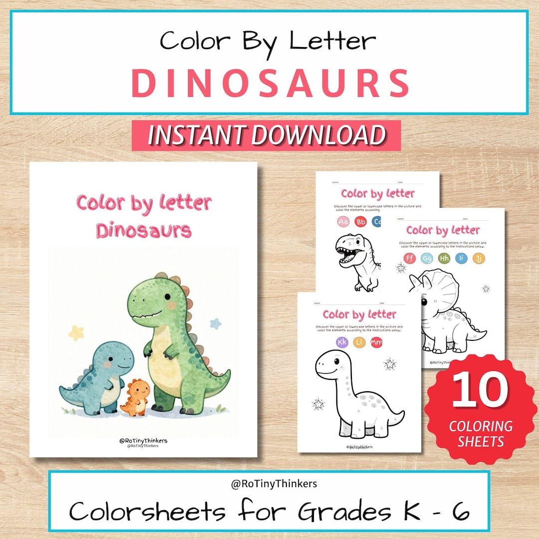 Dinosaur Color by Letter Worksheets, Printable ABC Coloring Pages ...