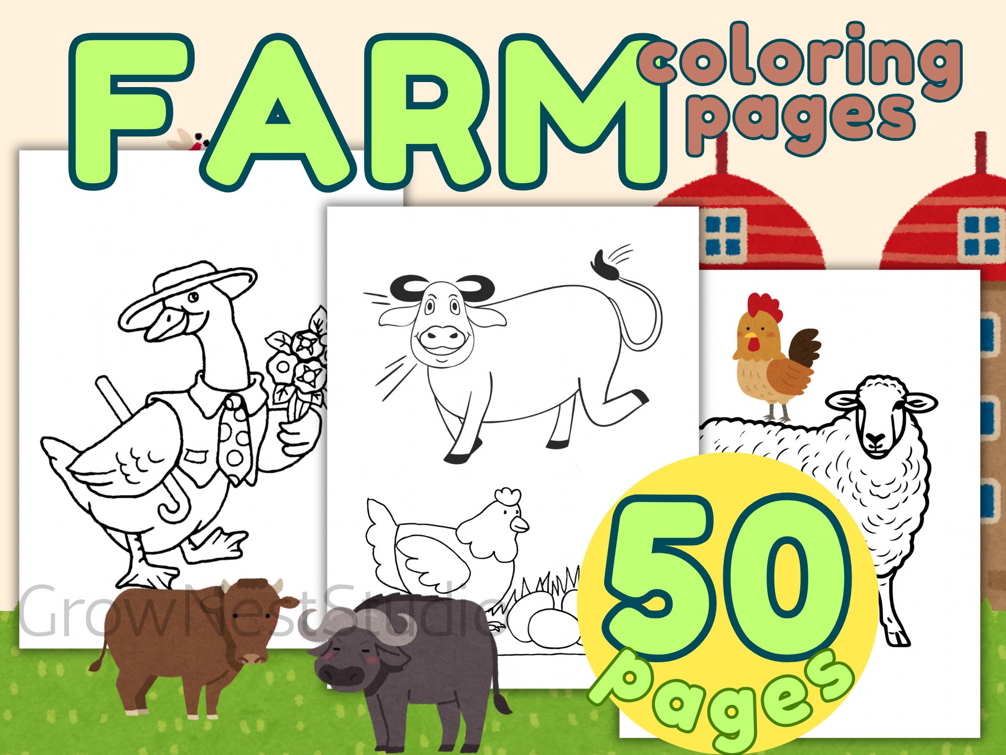 50 Farm Animals Coloring Pages Bundle: Printable, All Ages (instant ...