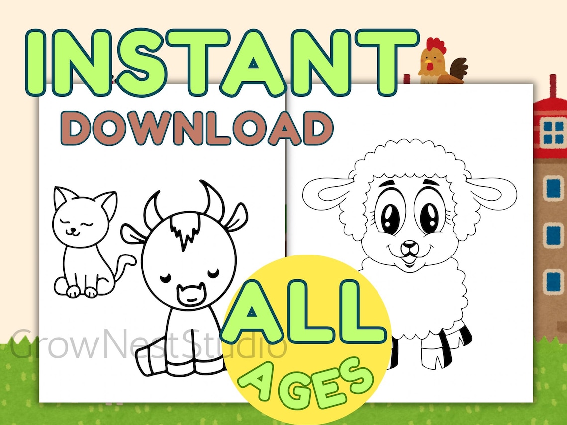 50 Farm Animals Coloring Pages Bundle: Printable, All Ages (instant ...