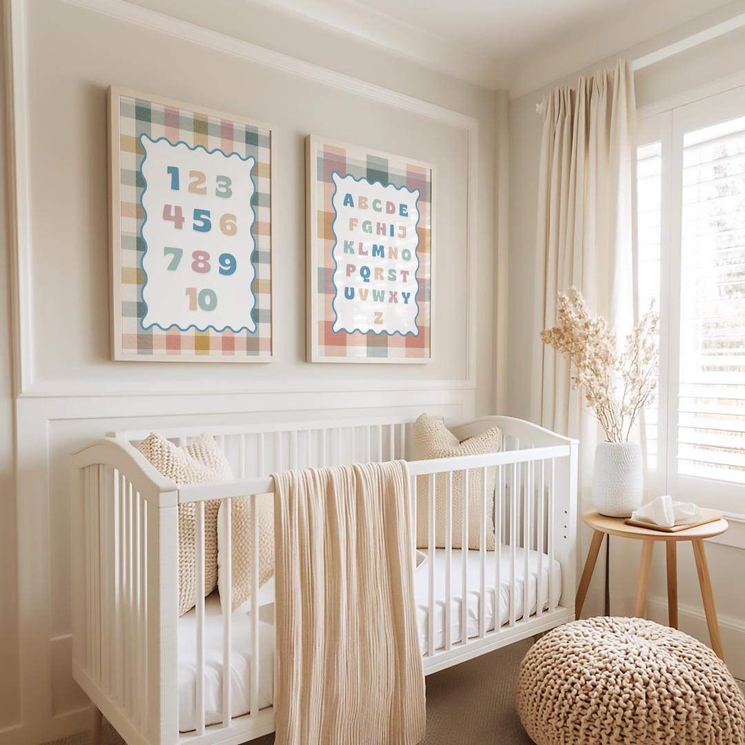 Gender Neutral Kids Bedroom Decor, Pastel Alphabet & Numbers Print Set ...