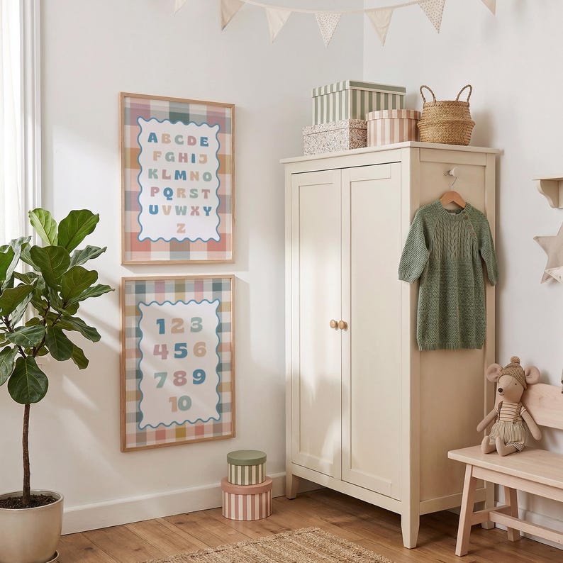 Gender Neutral Kids Bedroom Decor, Pastel Alphabet & Numbers Print Set ...
