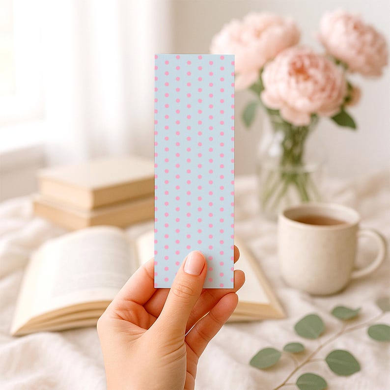 Pastel Blue & Pink Polka Dot Bookmark, Cute Bookmark, Polka Dot ...
