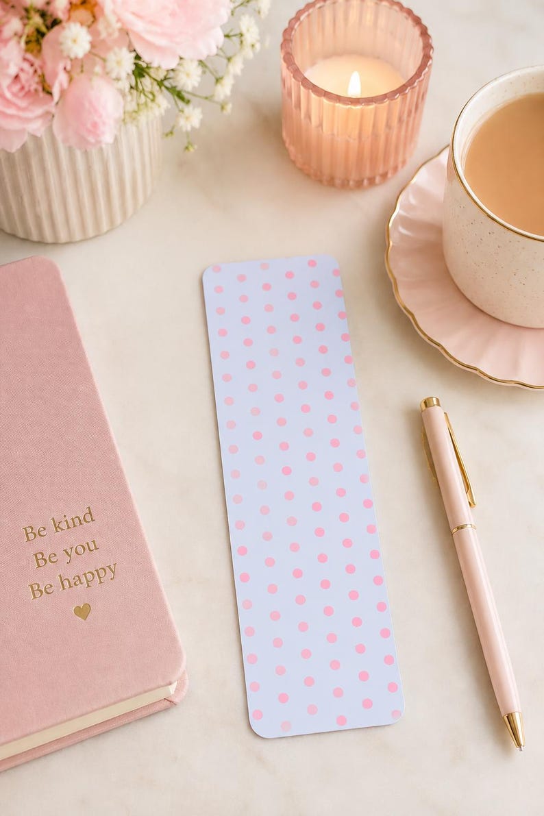 Pastel Blue & Pink Polka Dot Bookmark, Cute Bookmark, Polka Dot ...