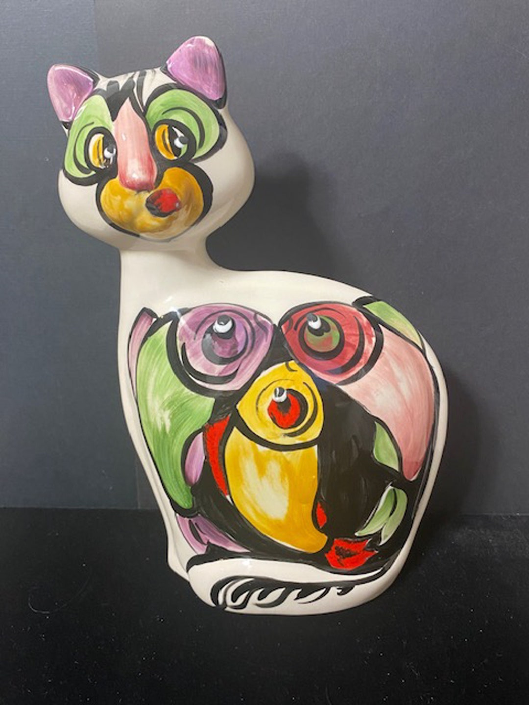 Turov Art Ceramics Large Cat Sculpture Signed 1999 - Etsy
