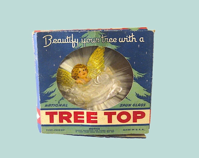National Spun Glass Angel Tree Topper; Antique White/gold/decoupage ...