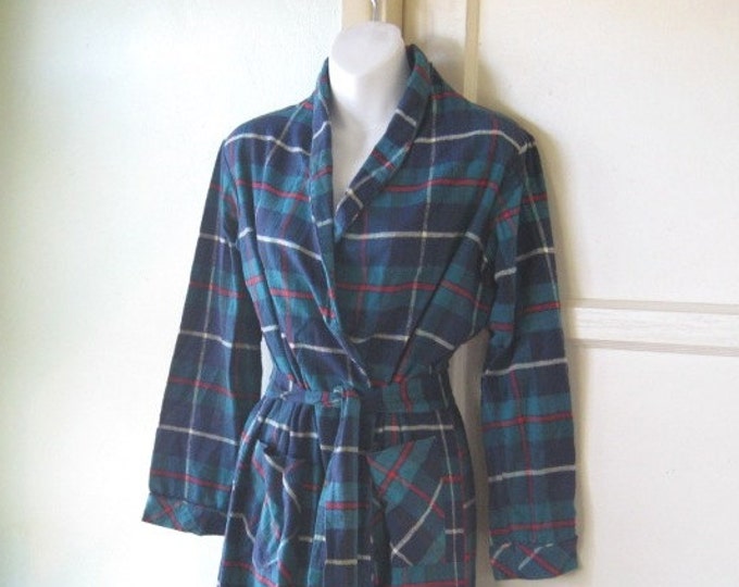 Unworn Vintage Teal-blue Plaid Flannel Bathrobe - Women's Small-medium ...