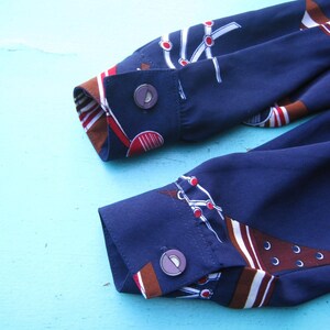 Dark Blue Abstract Print 9-5 Blouse Flowy Form Fitting - Etsy