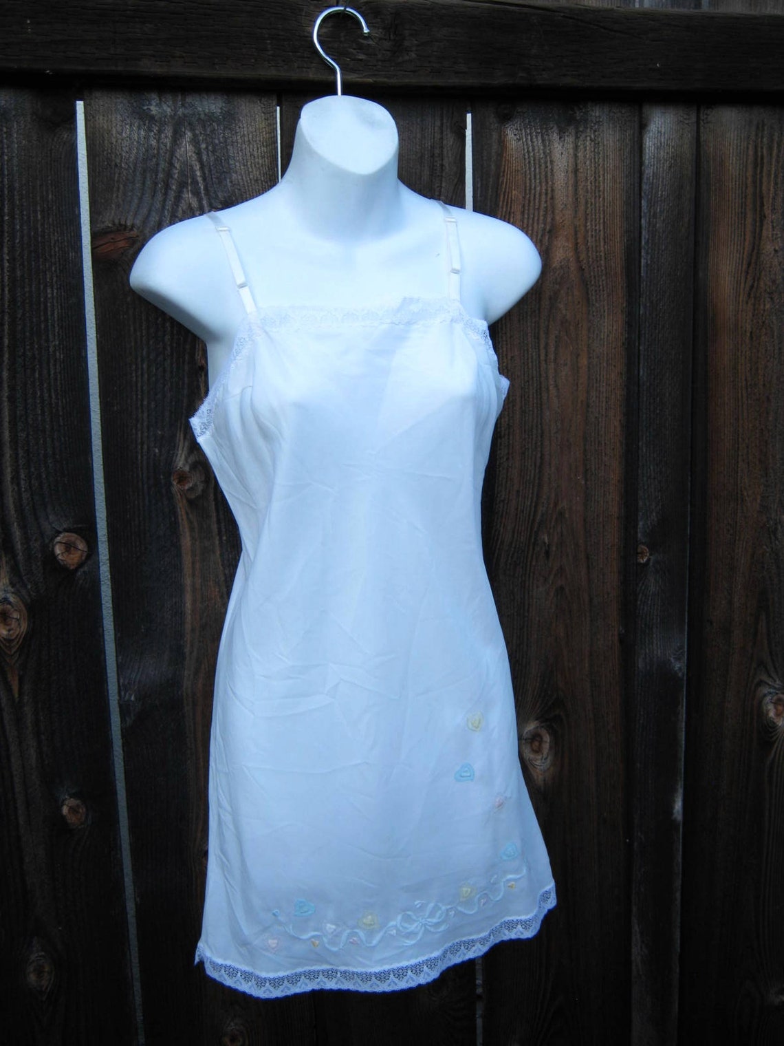 Girlish White Slip with Pastel Heart Appliques & Lace Hem | Etsy