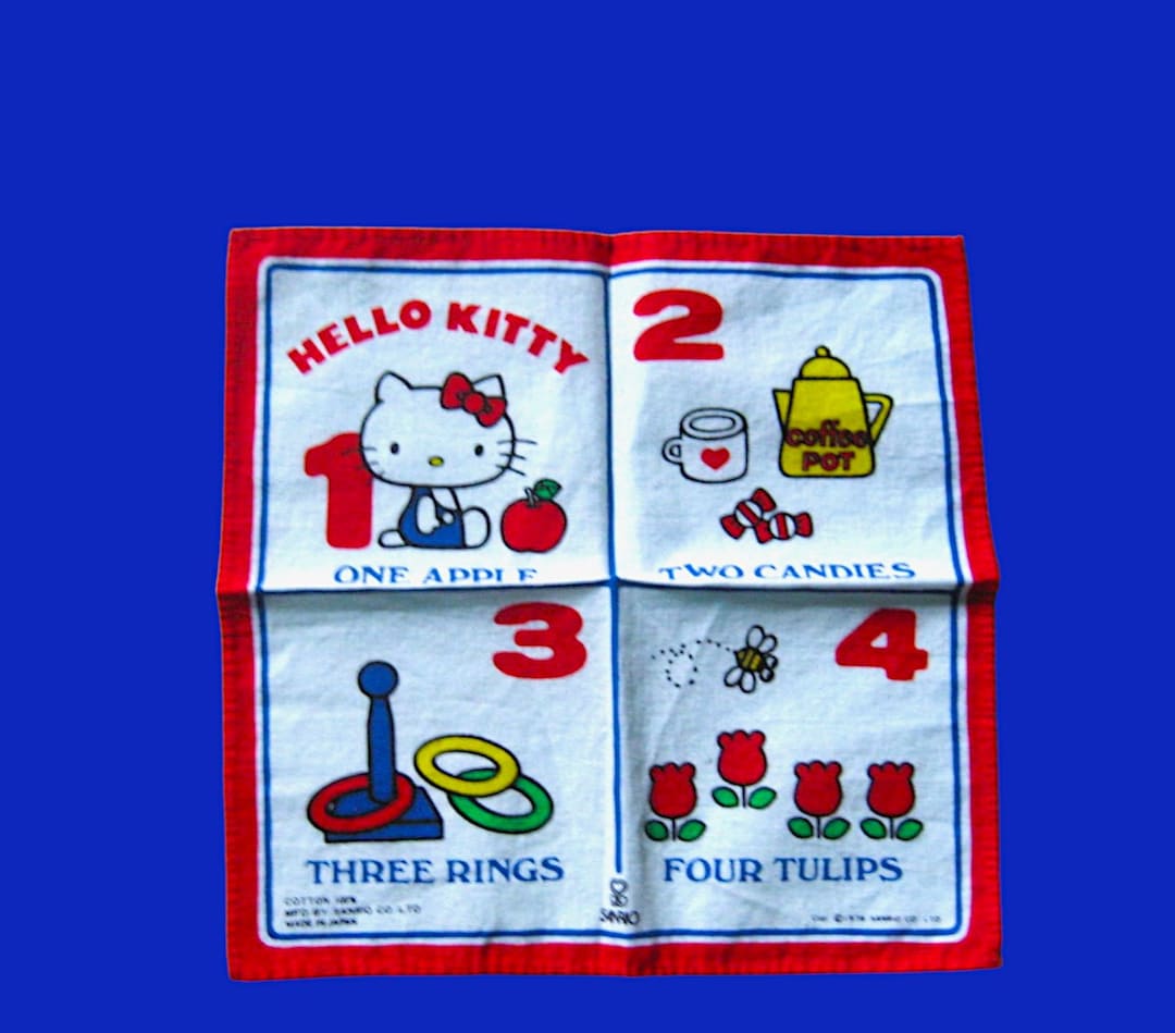 2 Graphic Hankies: Hello Kitty + Poodle Print; 1970s Novelty Pocket ...