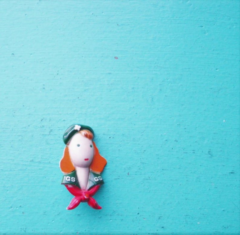 Vintage Girl Scout Face Pin Blonde Scout With Red Bow MCM - Etsy