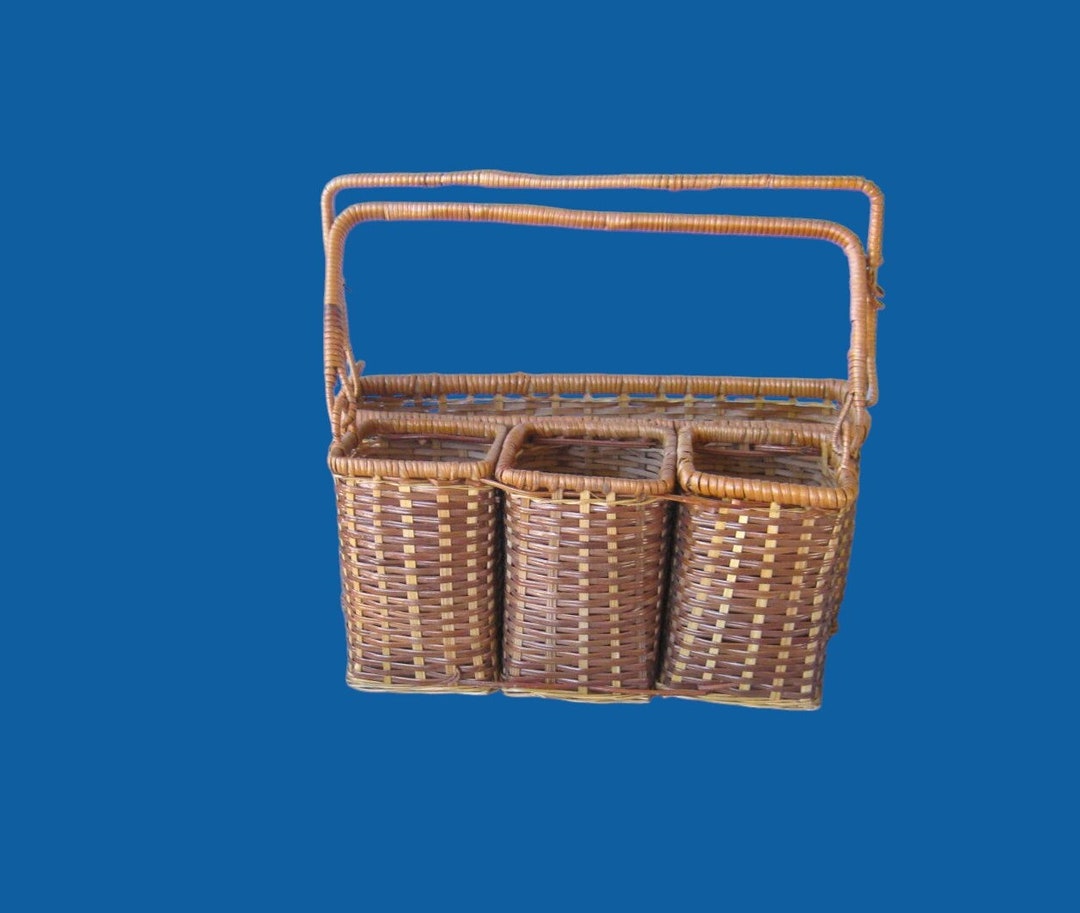 Woven Rattan Picnic Supply Caddy Minimal/rustic/cabin Holder for Plates ...