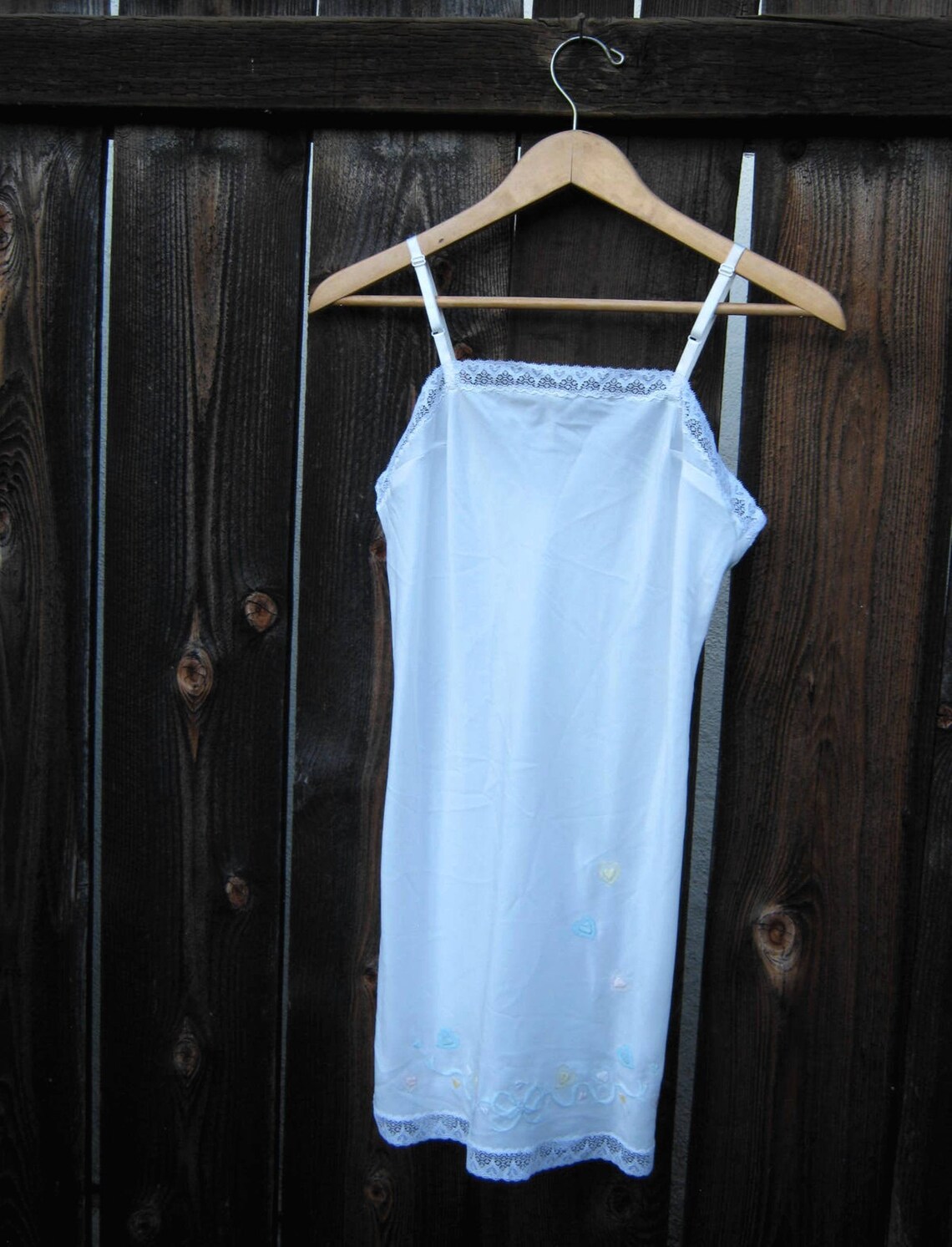 Girlish White Slip with Pastel Heart Appliques & Lace Hem | Etsy