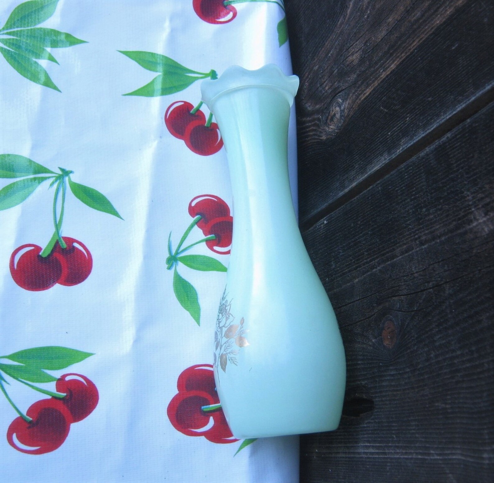 Jadeite Vase With Handpainted Gold Roses Mint Green Bud Vase - Etsy