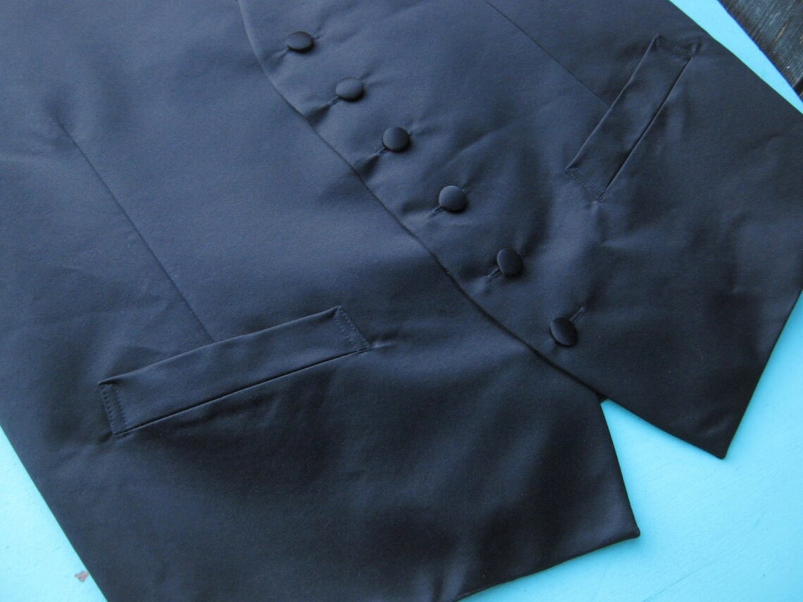 Lux Black Silk Satin Vest with Pockets & Buckle-Back Lined | Etsy