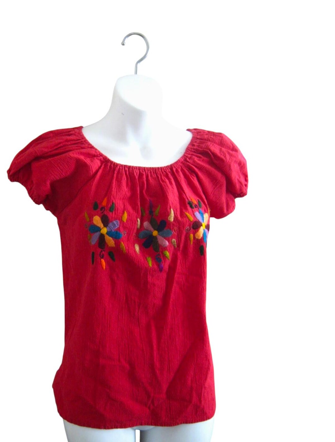 Dark Pink Peasant Top With Embroidery; Cap Sleeve Vintage Sz. 6 - Etsy