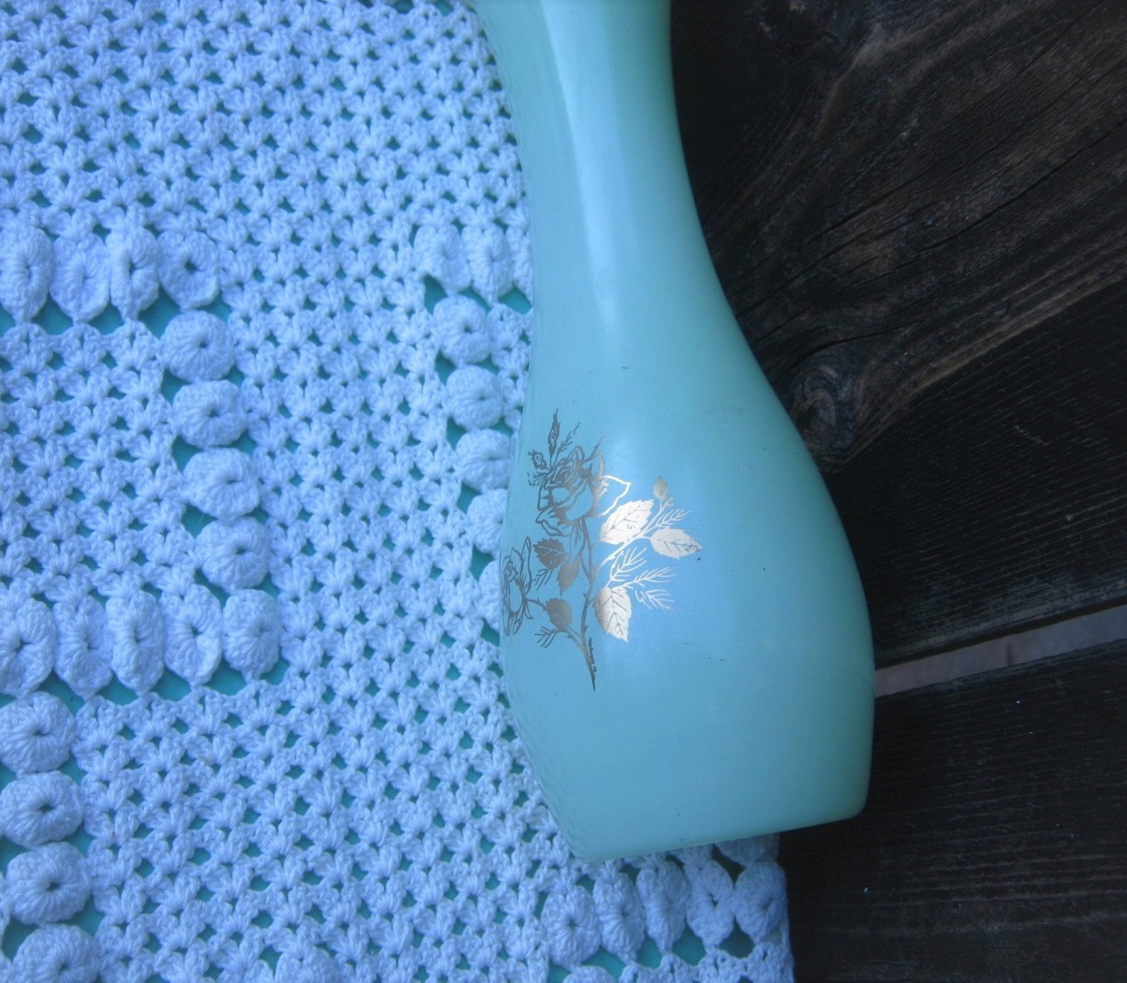 Jadeite Vase With Handpainted Gold Roses Mint Green Bud Vase - Etsy