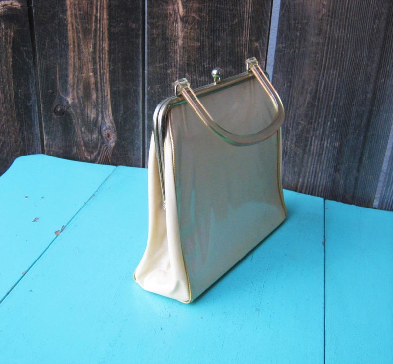Vinyl Covered Yellow Fabric Bag With Faux Flowers & Lucite - Etsy