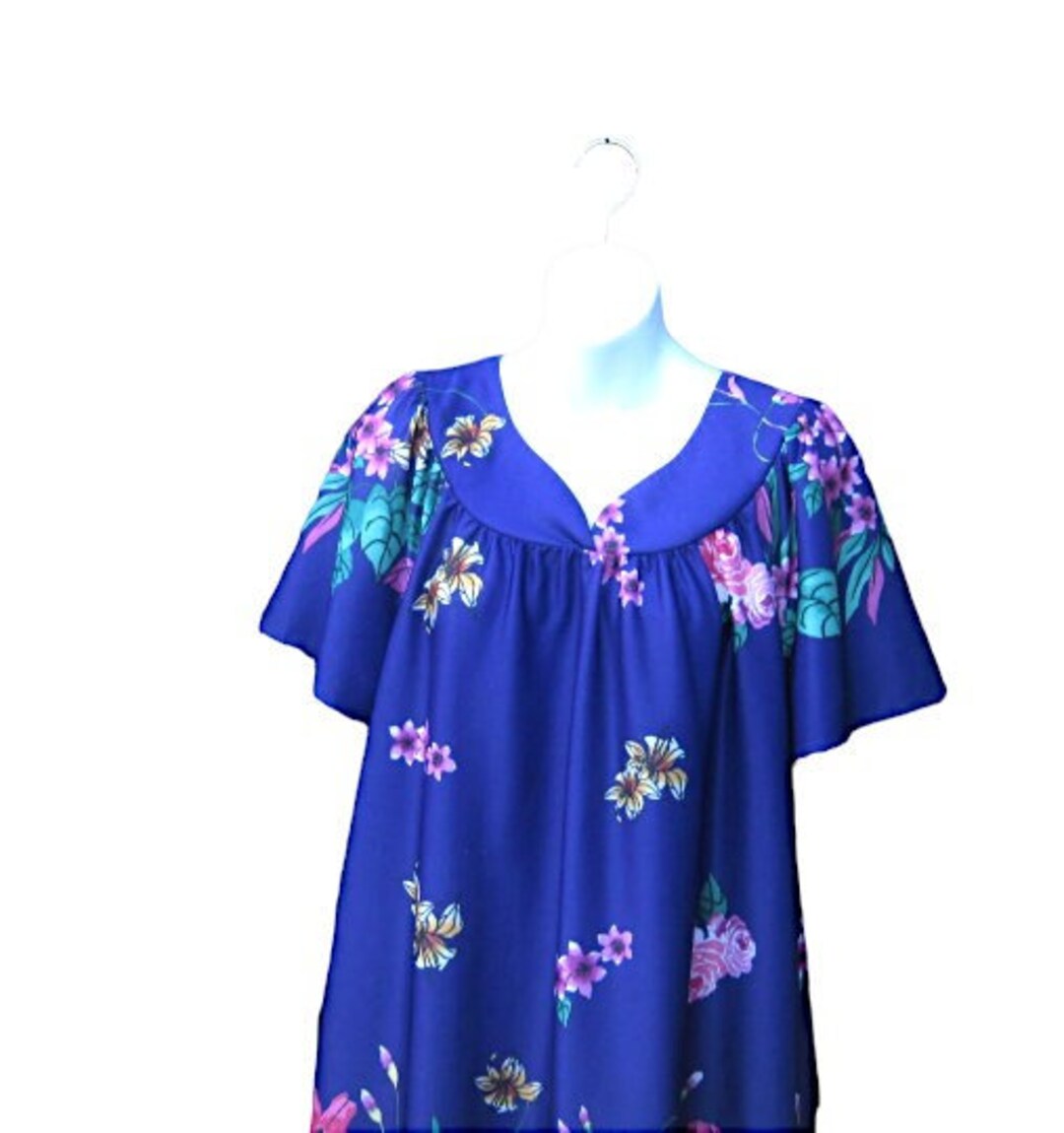 Royal Purple Muumuu; Size 11-12/large Long Orchid Print Housecoat ...