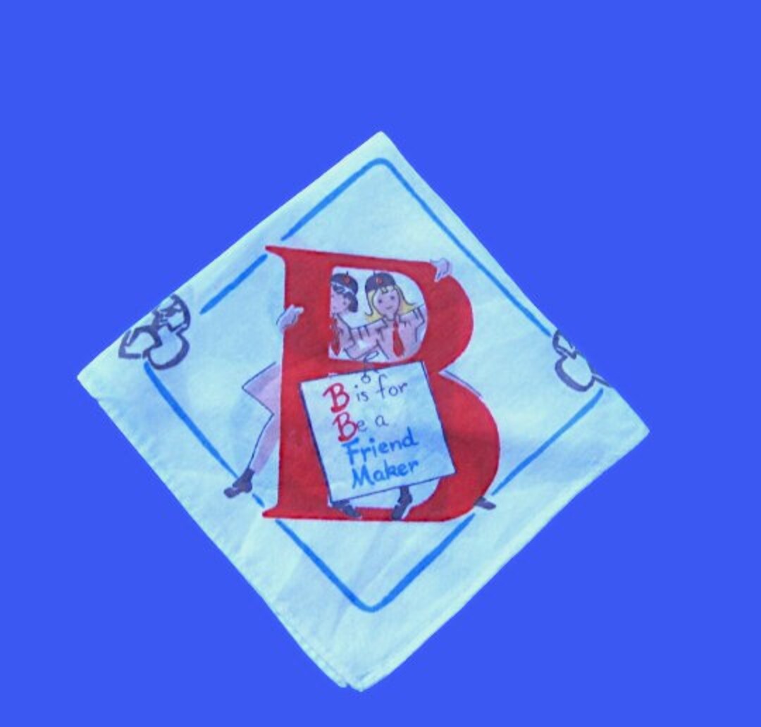 B is for Brownie Midcentury Scout Handkerchief Vintage Girl Gift French ...