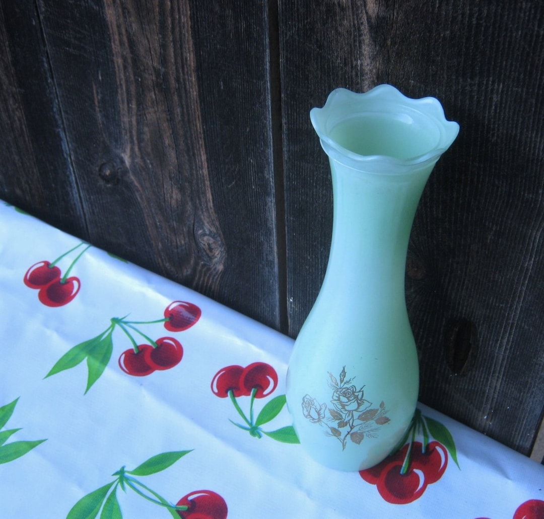 Jadeite Vase With Handpainted Gold Roses Mint Green Bud Vase With ...