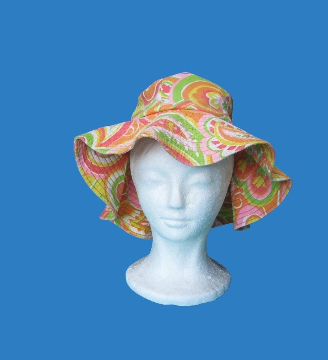 Floppy '60s Vintage Sun Hat Colorful Psychedelic Pastel Swirl Print ...
