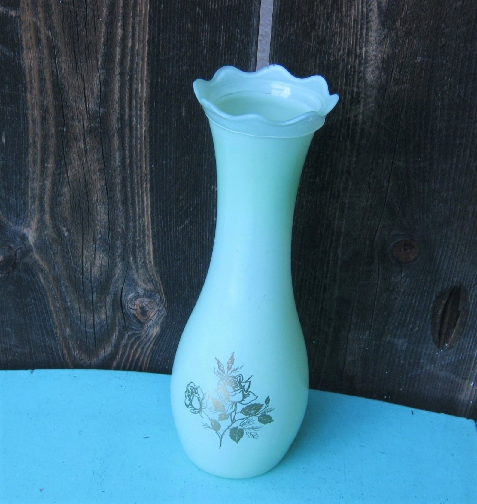 Jadeite Vase With Handpainted Gold Roses Mint Green Bud Vase - Etsy