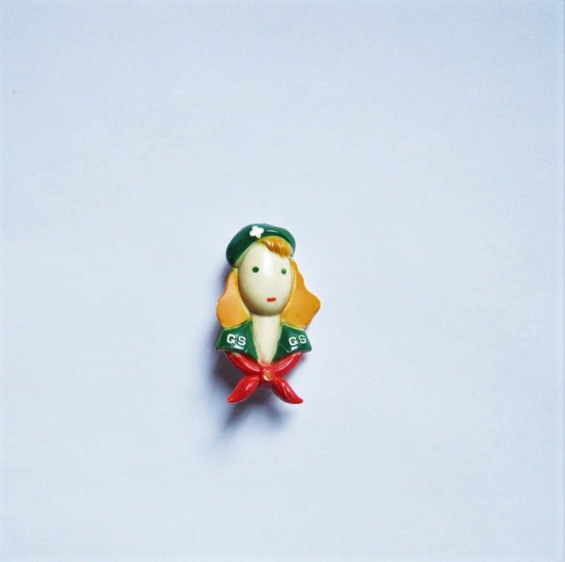 Vintage Girl Scout Face Pin Blonde Scout With Red Bow MCM - Etsy