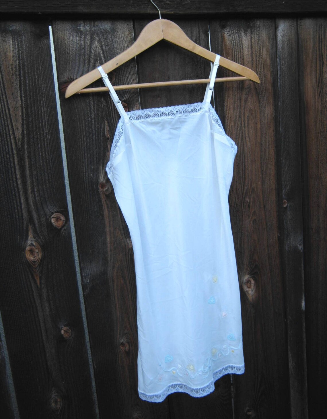 Girlish White Slip with Pastel Heart Appliques & Lace Hem | Etsy