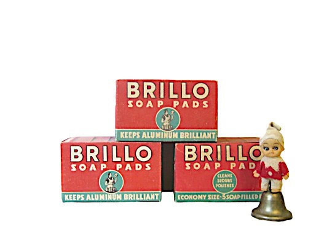 1940s-'50s Brillo Soap Pad Box With Pads; NOS Antique Grandma Red/green ...