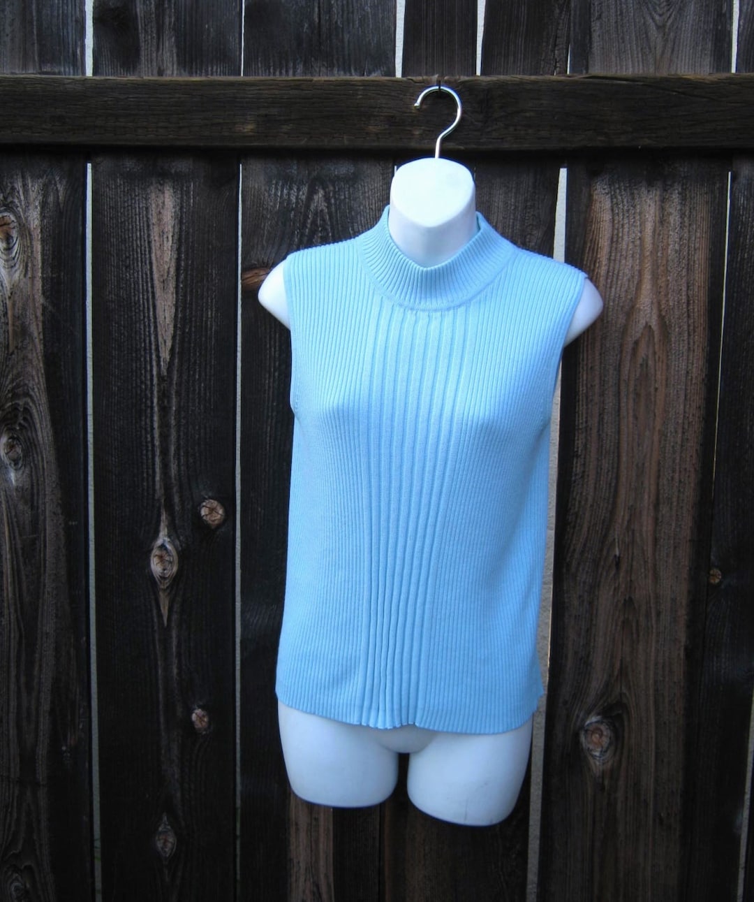 Ribbed Baby Blue Mock Turtleneck Sleeveless Top Size - Etsy