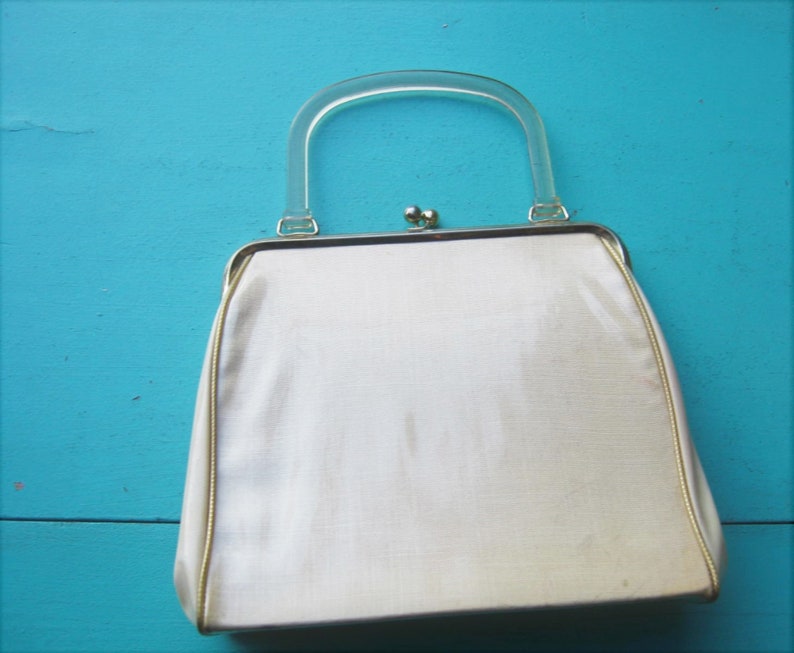 Vinyl Covered Yellow Fabric Bag With Faux Flowers & Lucite - Etsy