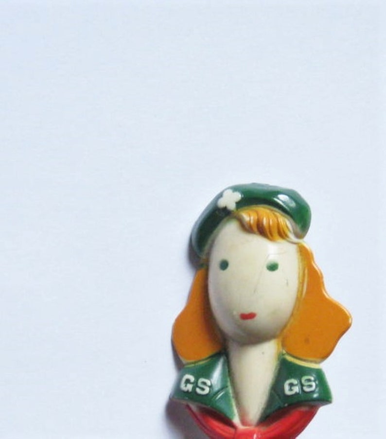 Vintage Girl Scout Face Pin Blonde Scout With Red Bow Mcm Etsy