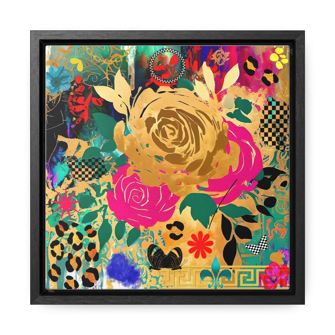 Floral Collage Leopard Canvas Print Maximalist Wall Art Print Leopard ...