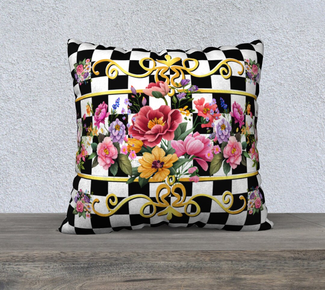Flowers Checkerboard Throw Pillow Cover Daybed Cushion Funky Home Decor ...