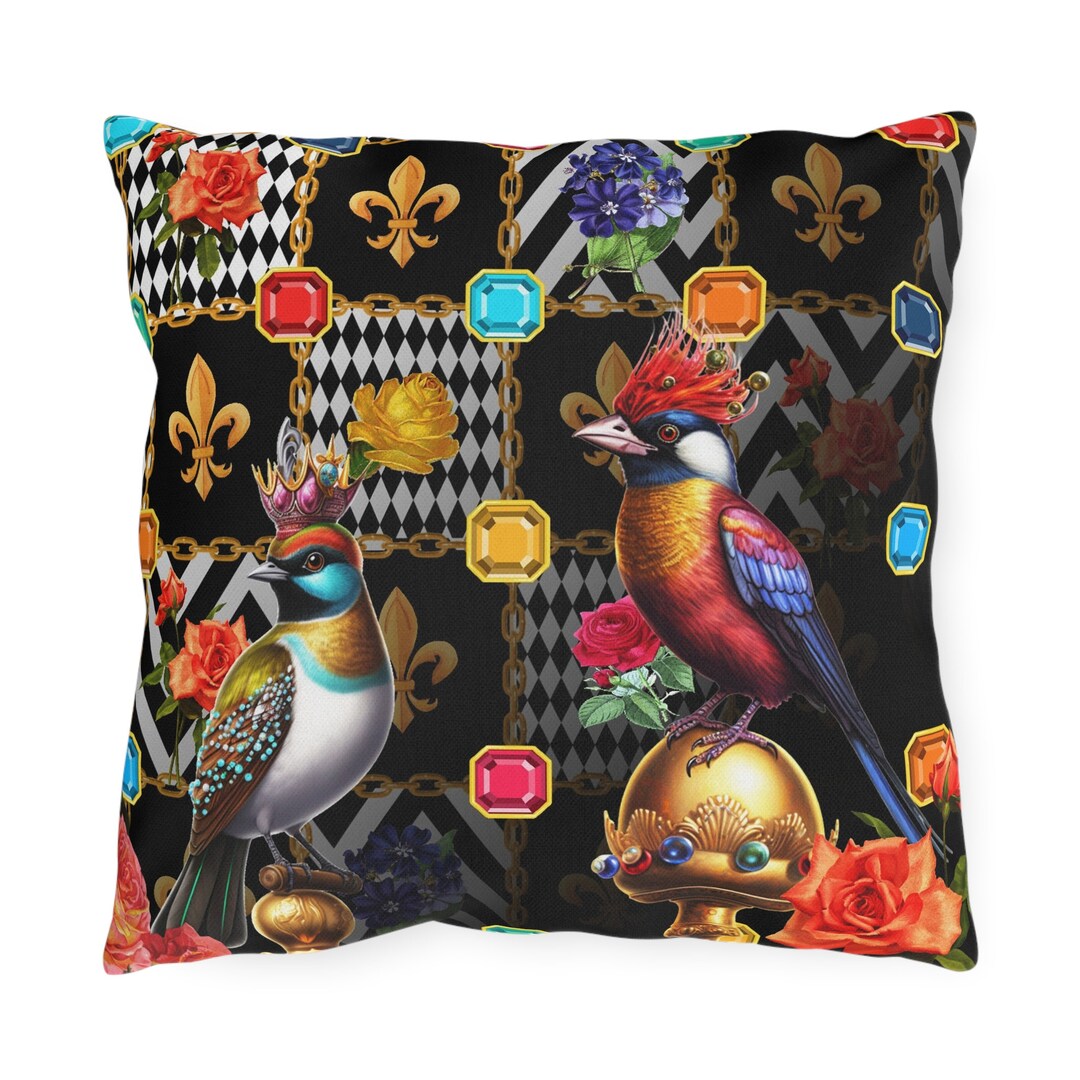 Funky Birds With Crown Jewels Outdoor Pillow 16x16 Funky Home Decor ...