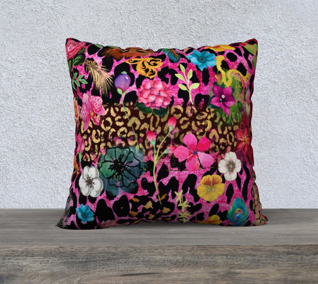 Pink Leopard Print Floral Pillow Cover Daybed Cushion Funky Home Decor ...