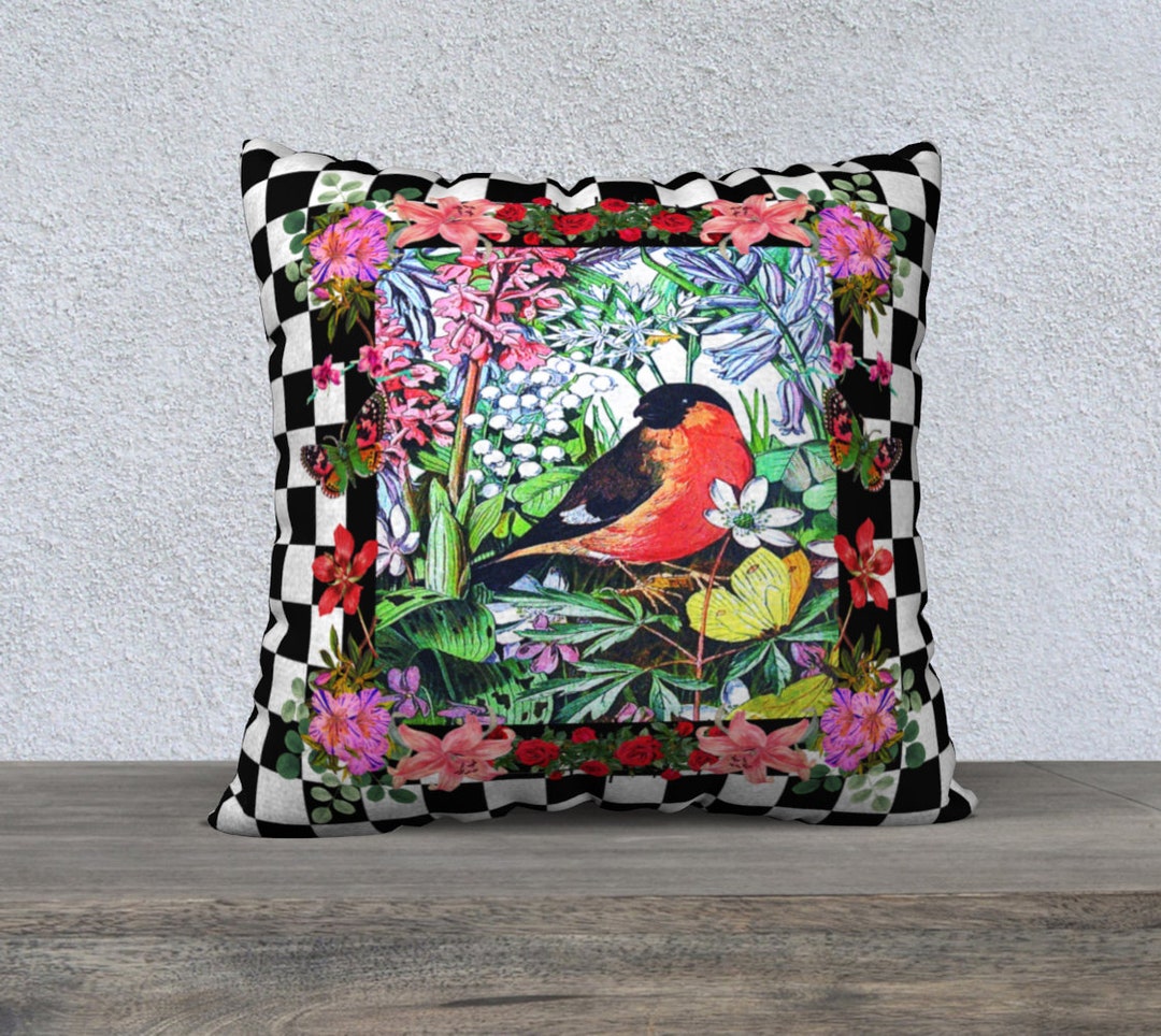 Vintage Bird Checkerboard Pillow Cover Black and White Vintage - Etsy ...