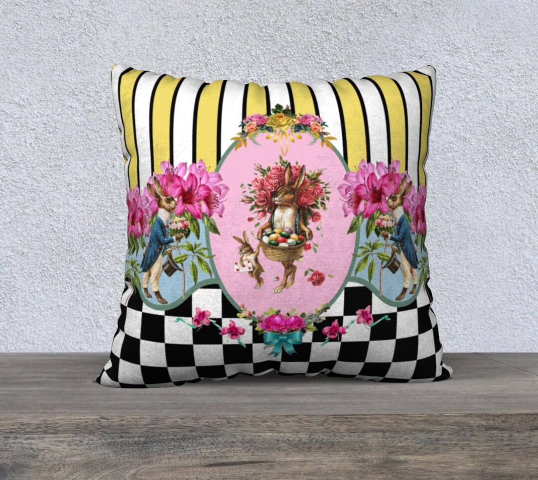 Easter Bunnies Checkerboard Pillow Cover, Black and White, 22x22 ...