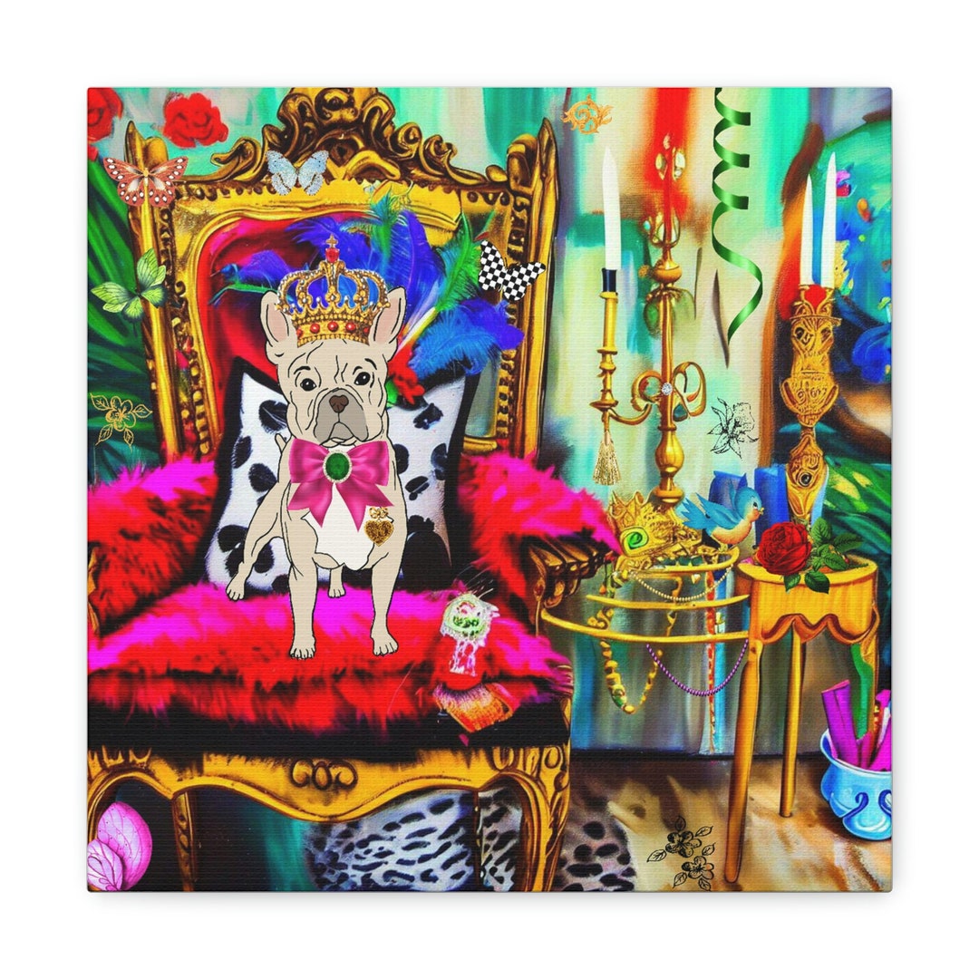 Funky French Bulldog With Crown Canvas Gallery Wraps Dog Lover - Etsy