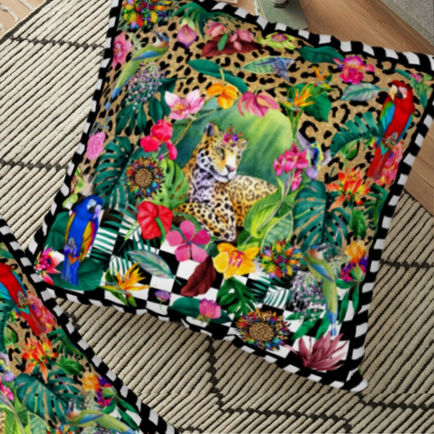 Funky Leopard With Flower Crown Pillow Cover, Velveteen, Jungle Print ...