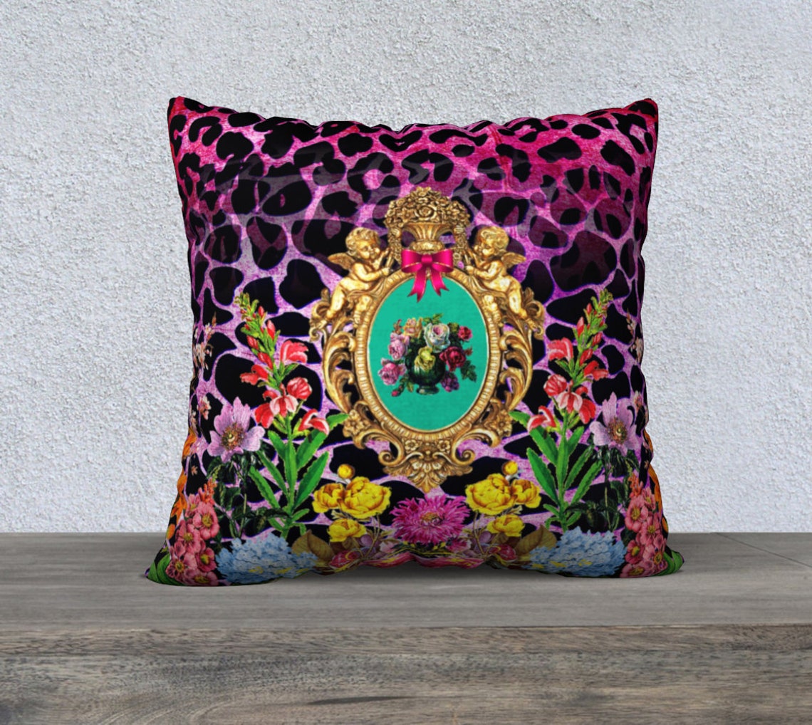 Leopard Spring Floral Print Pillow Cover Luxury Pillow - Etsy