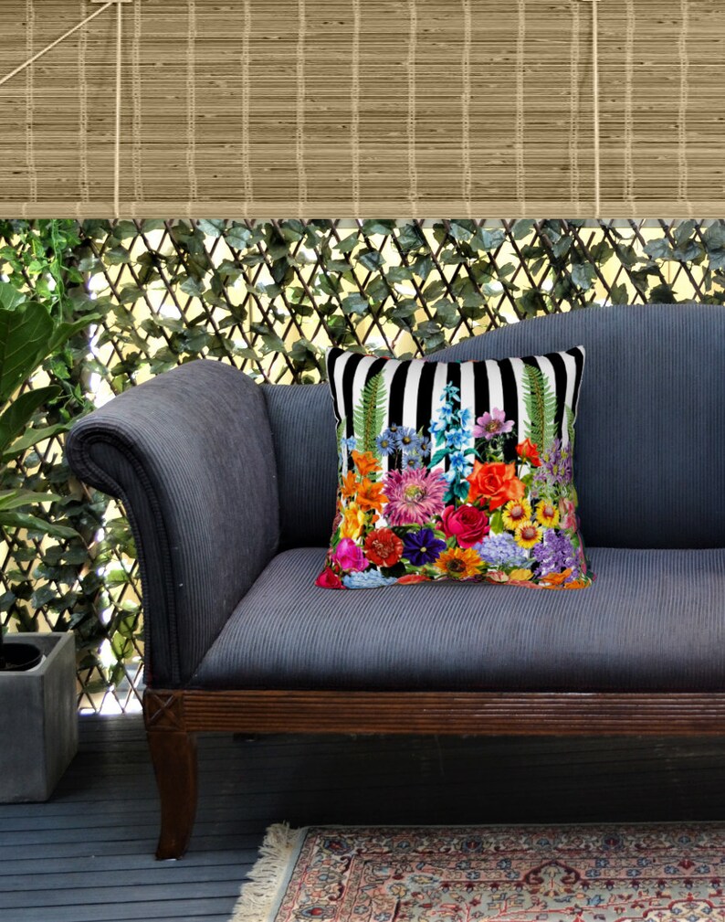 Spring Flowers Black and White Stripe Pillow Cover Throw - Etsy