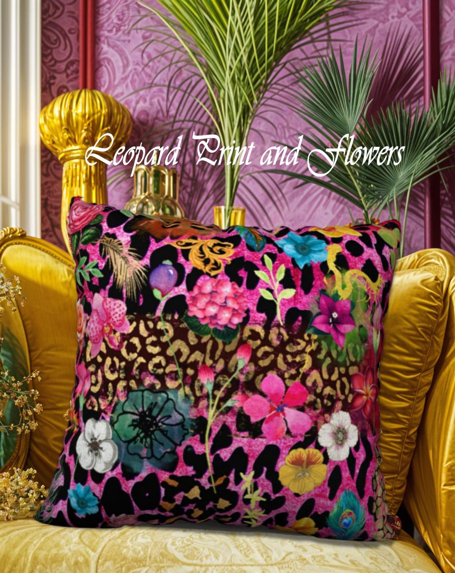 Pink Leopard Print Floral Pillow Cover Daybed Cushion Funky Home Decor ...