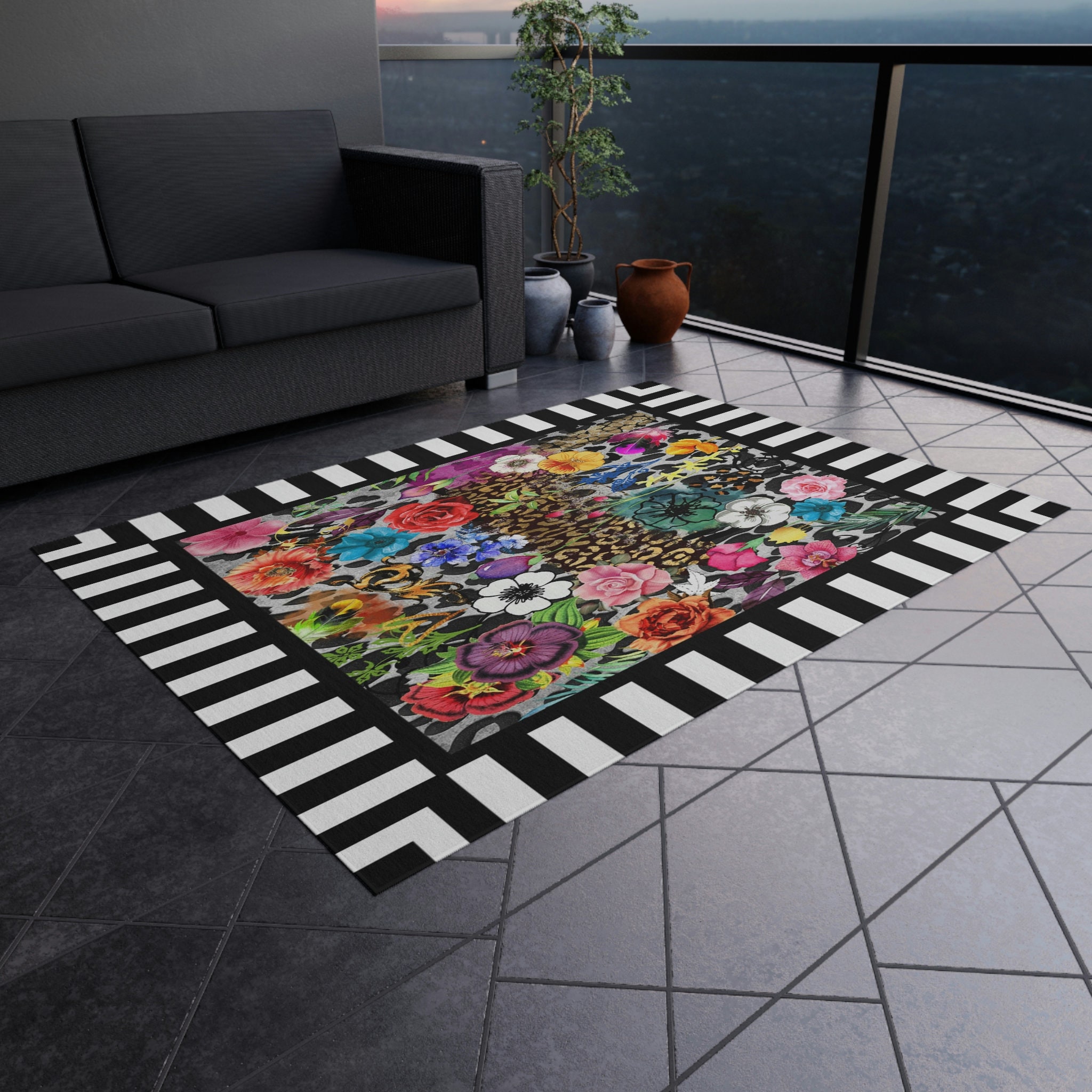 Leopard Print Spring Flower Outdoor Rug Funky Floral Outdoor - Etsy ...