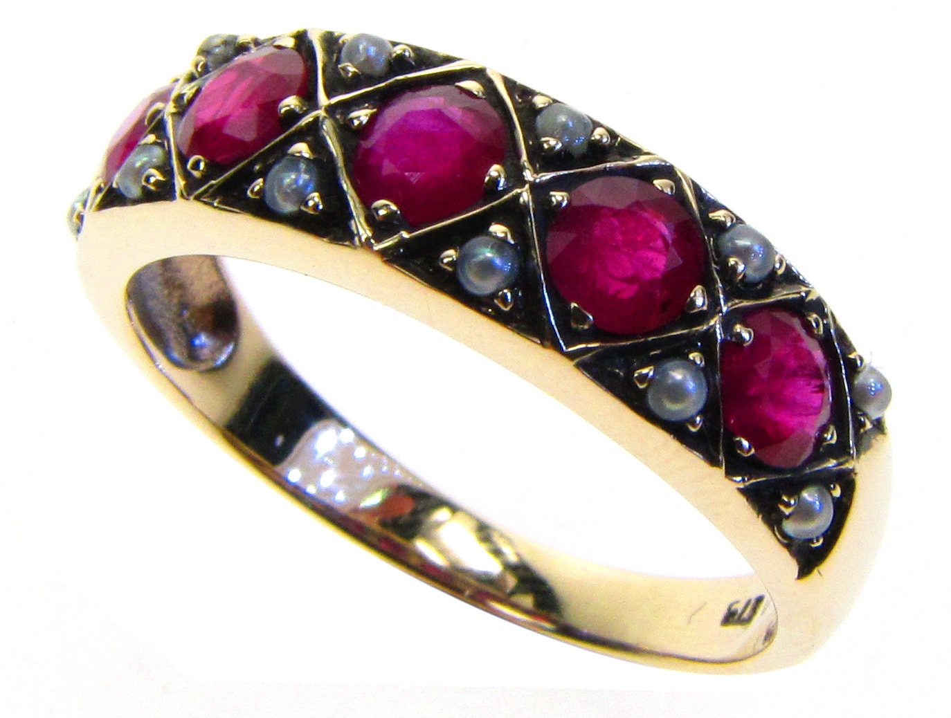 Gold Ruby Ring 10k 14k 18k 9k Antique Pearl Ring 9ct Solid | Etsy