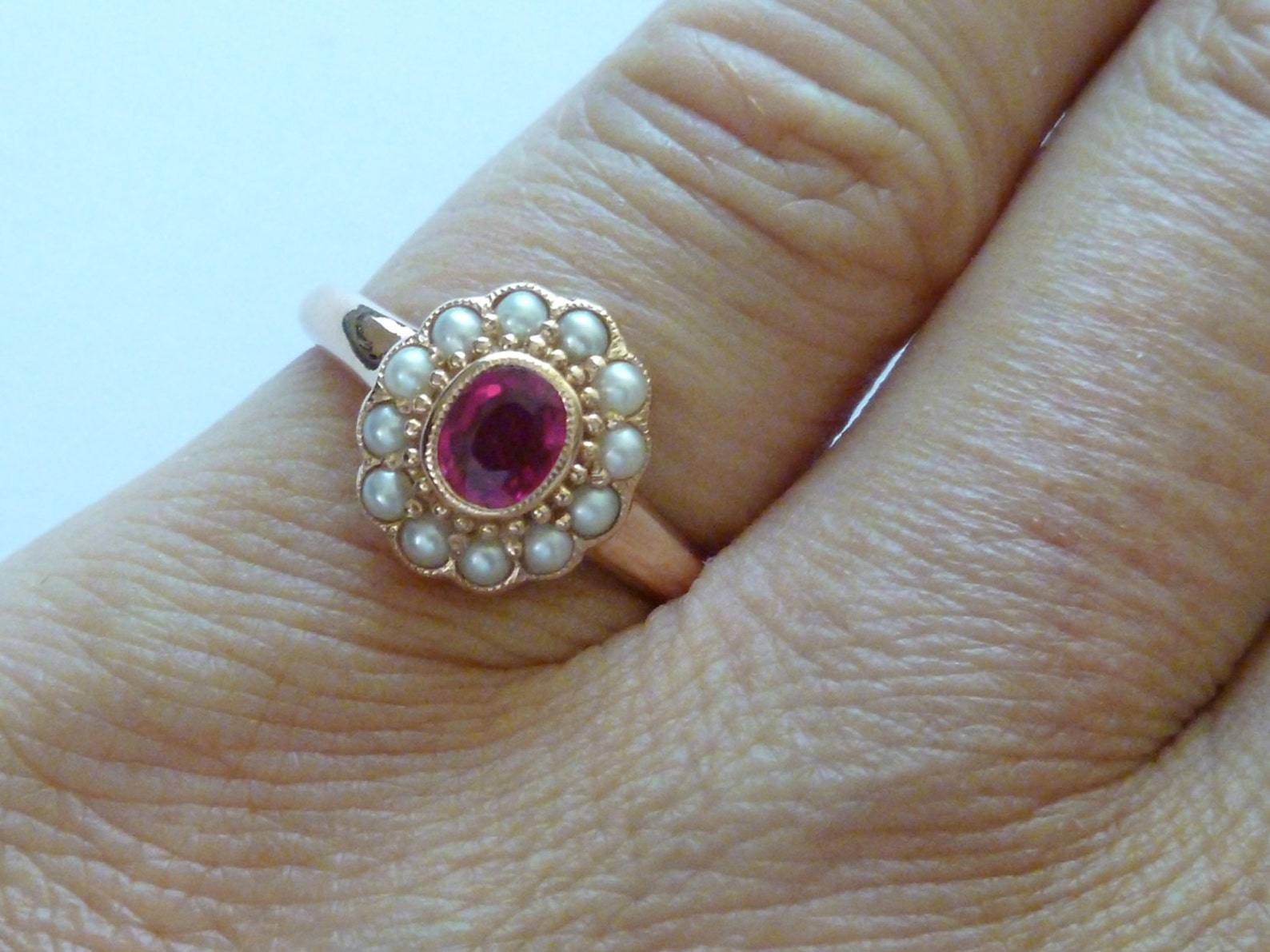 Rose Gold Ruby & Pearl Ring Victorian Ruby Ring 9ct 9k 14k | Etsy